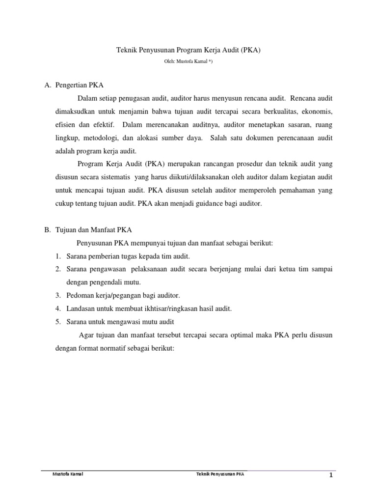 Teknik Penyusunan Program Kerja Audit PK | PDF