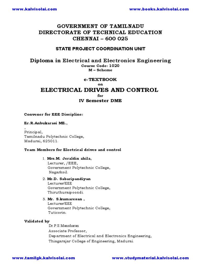 Mech Polytechnic Engineering-Electrical Drives and Control Semester 4 Text Books | PDF ...