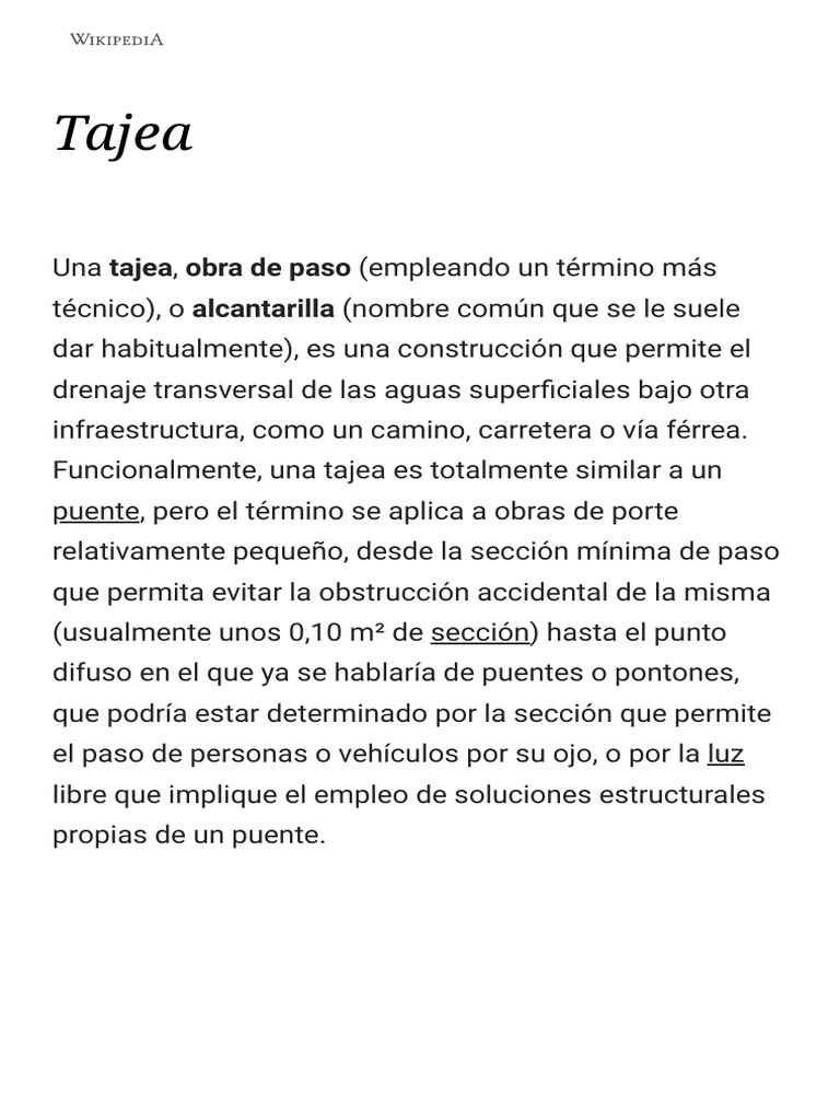 Tajea - Wikipedia, La Enciclopedia Libre | PDF | Tubería (transporte de ...