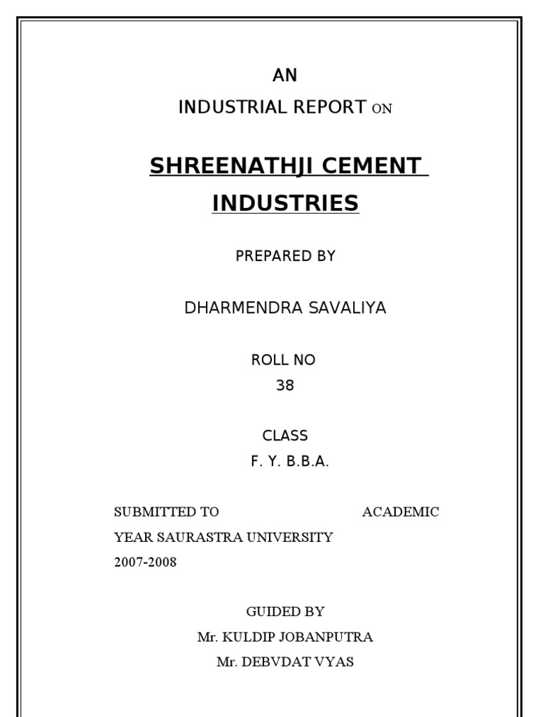 Shreenathji Cement Industries MBA Project Report Prince Dudhatra | PDF ...
