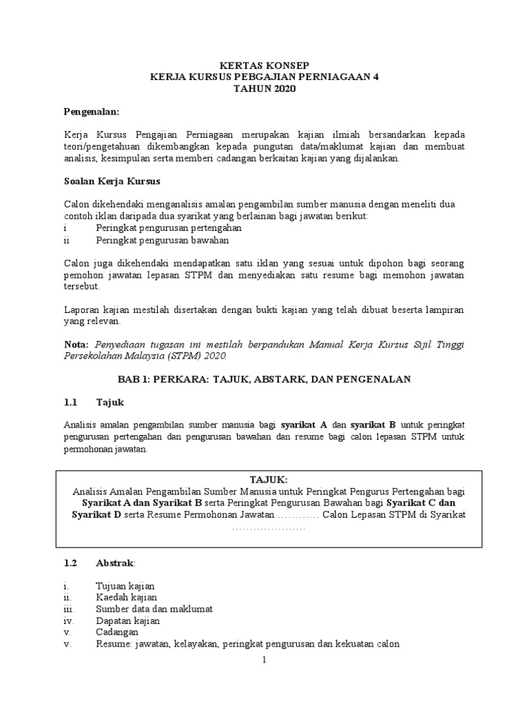 Manual Kajian KK PP 2020 (Contoh) | PDF