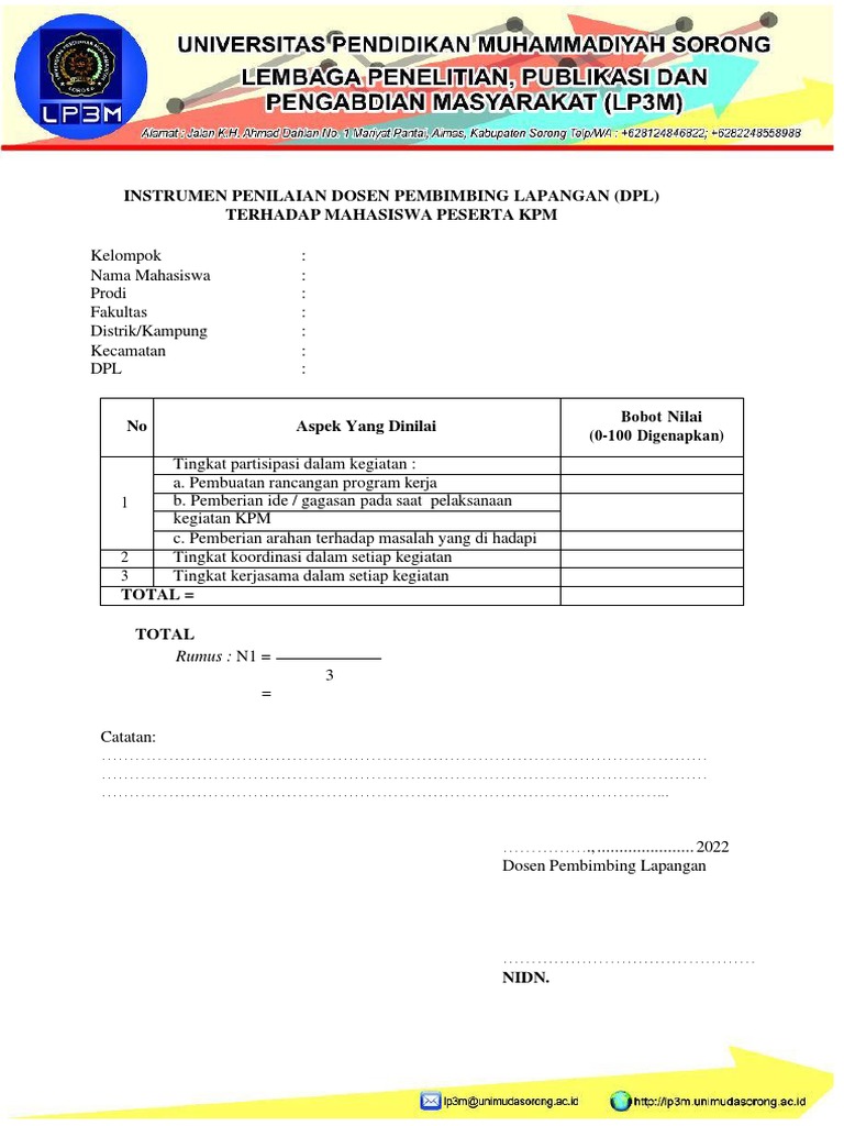 Instrumen Penilaian DPL (PRINT SESUAI JUMLAH MAHASISWA) | PDF