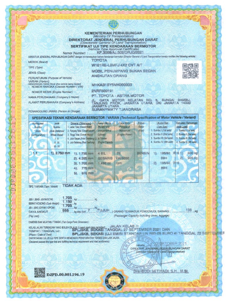 4. SUT TOYOTA W101RE-LBMFJ 4X2 CVT AT - [No.KP.3068 Th.2021] | PDF