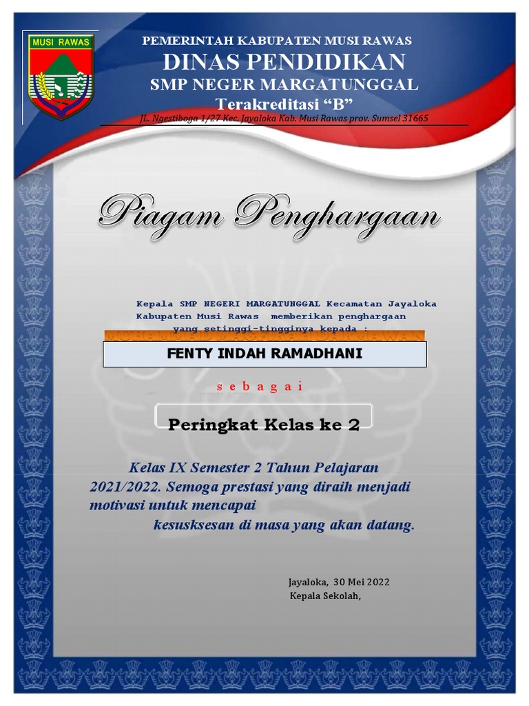 PIAGAM PENGHARGAAN JUARA KELAS (SaifullahTV) | PDF
