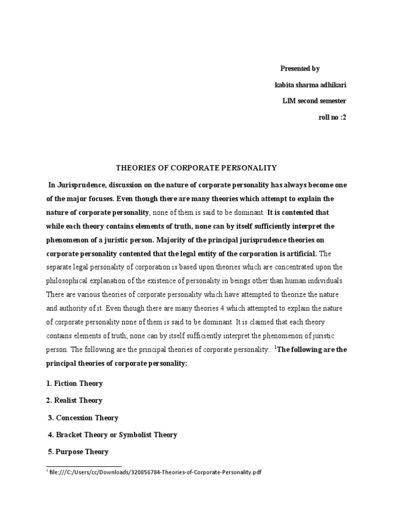 Theory of Corporate Personality | Download Free PDF | Theory ...
