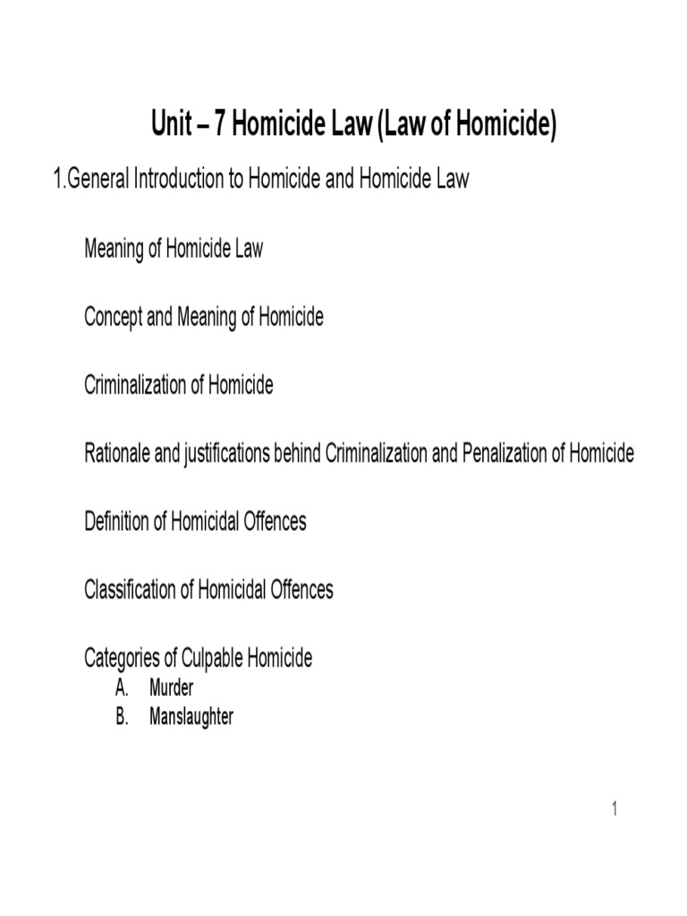 Unit 7 Homicide Law (Law of Homicide) | Download Free PDF ...