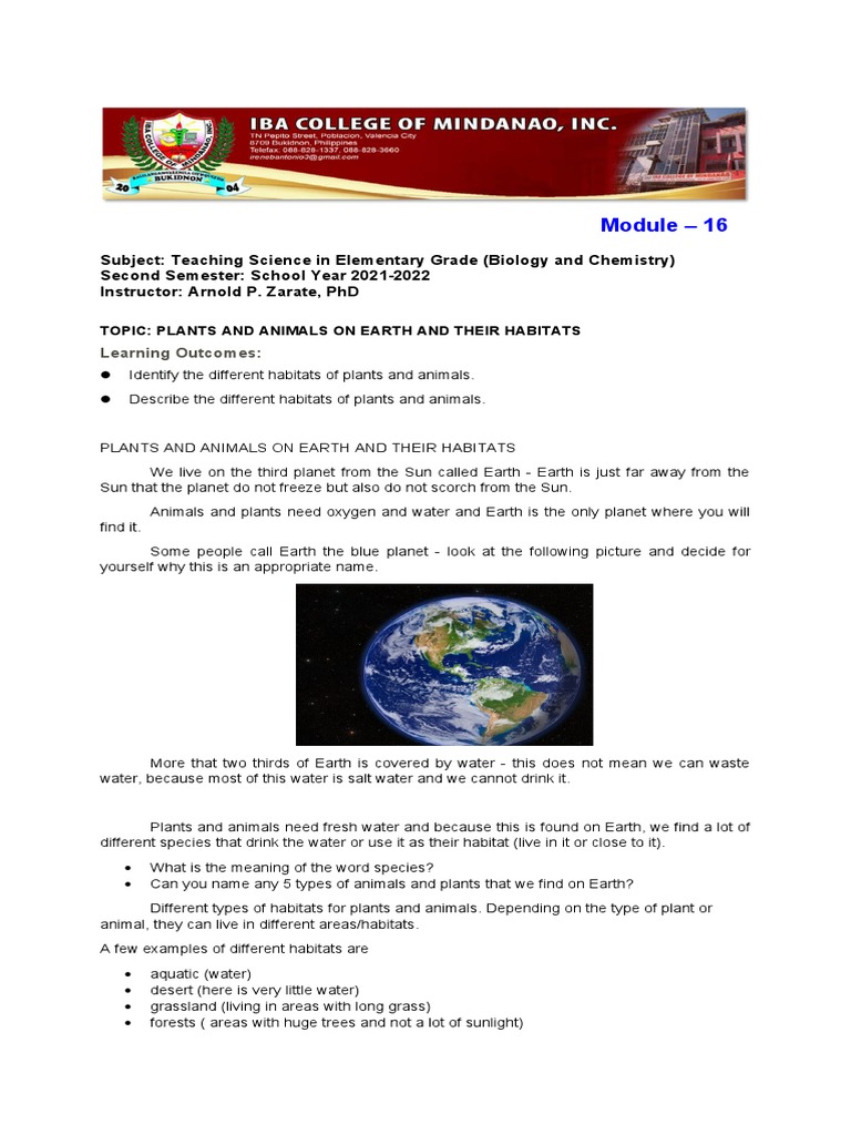 Module 16. Plants and Animals On Earth and Their Habitats | PDF ...