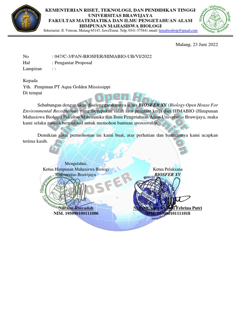 047 - Surat Pengantar Proposal - PT Aqua Golden Mississippi | PDF
