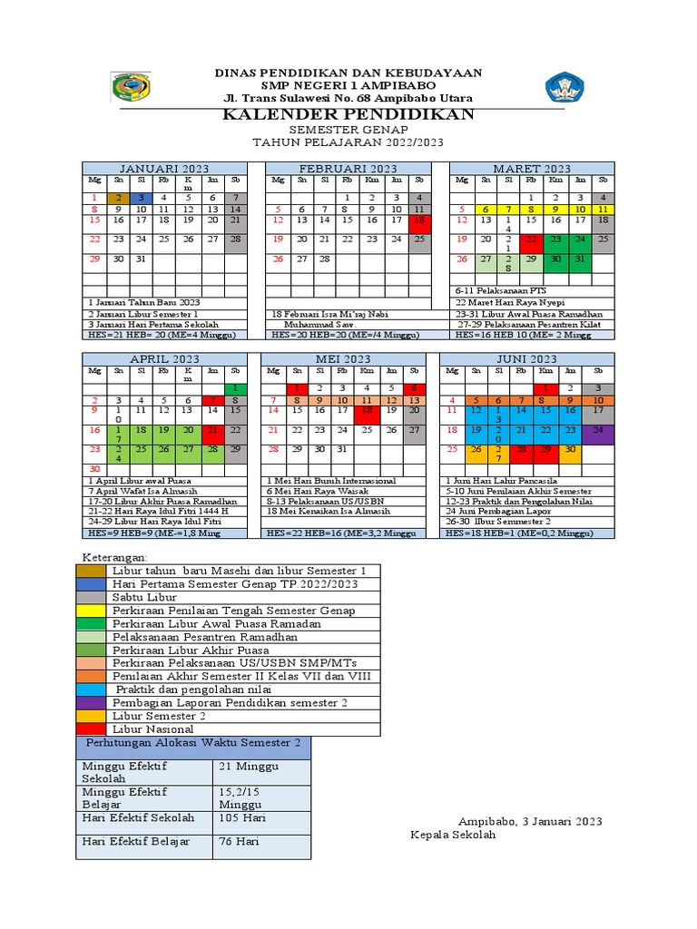 Kalender Pendidikan SM Genap 2023 | PDF