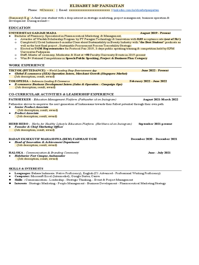 Harvard CV Template for Marketing Students | PDF | Economies ...