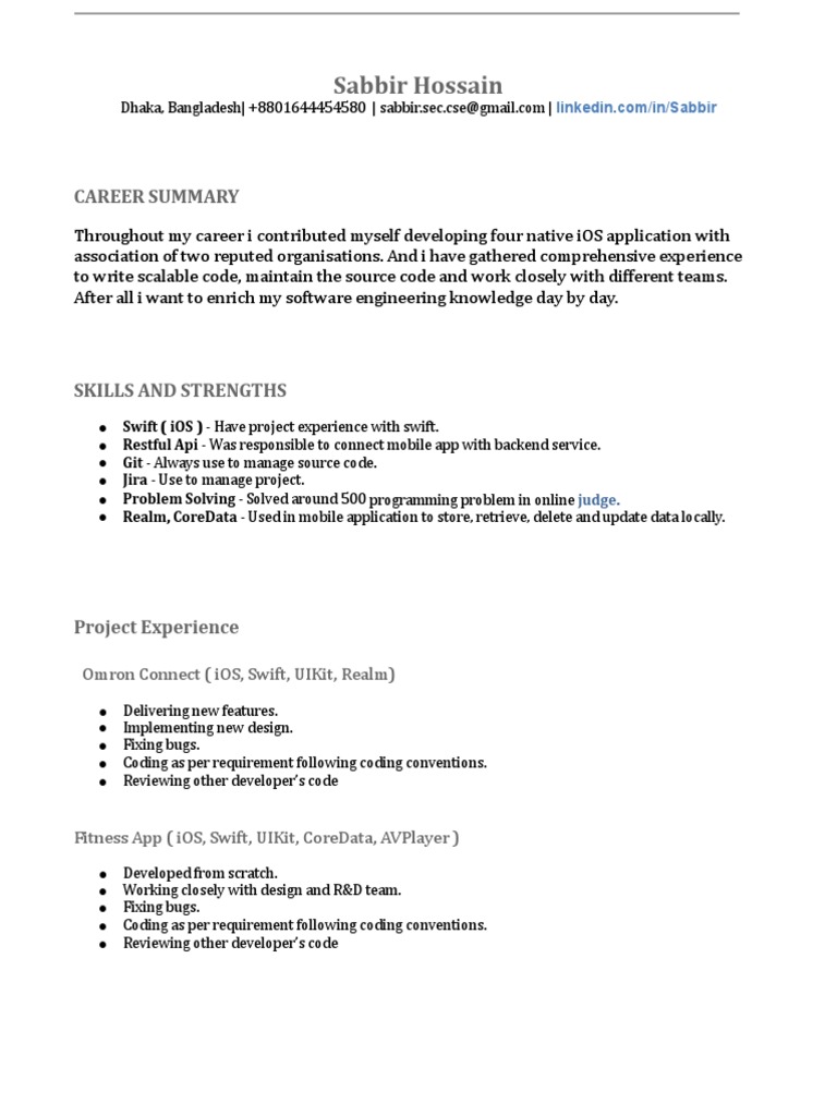 Sabbir CV 13 09 22-1 | PDF | Computer Programming | Ios