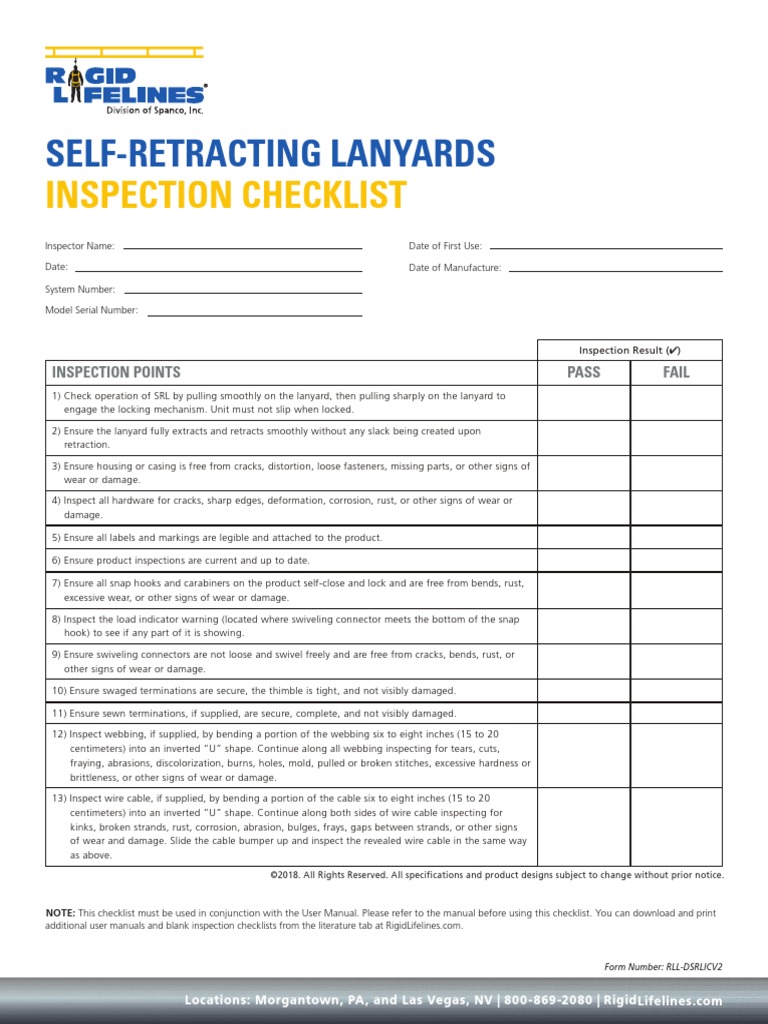 SRL Inspection Checklist | PDF | Wear | Building Engineering