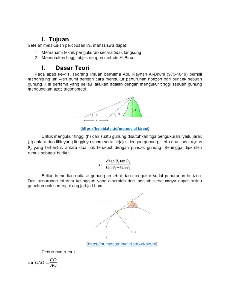 Metode Al Biruni untuk Mengukur Tinggi Objek | PDF | Metode & Bahan ...