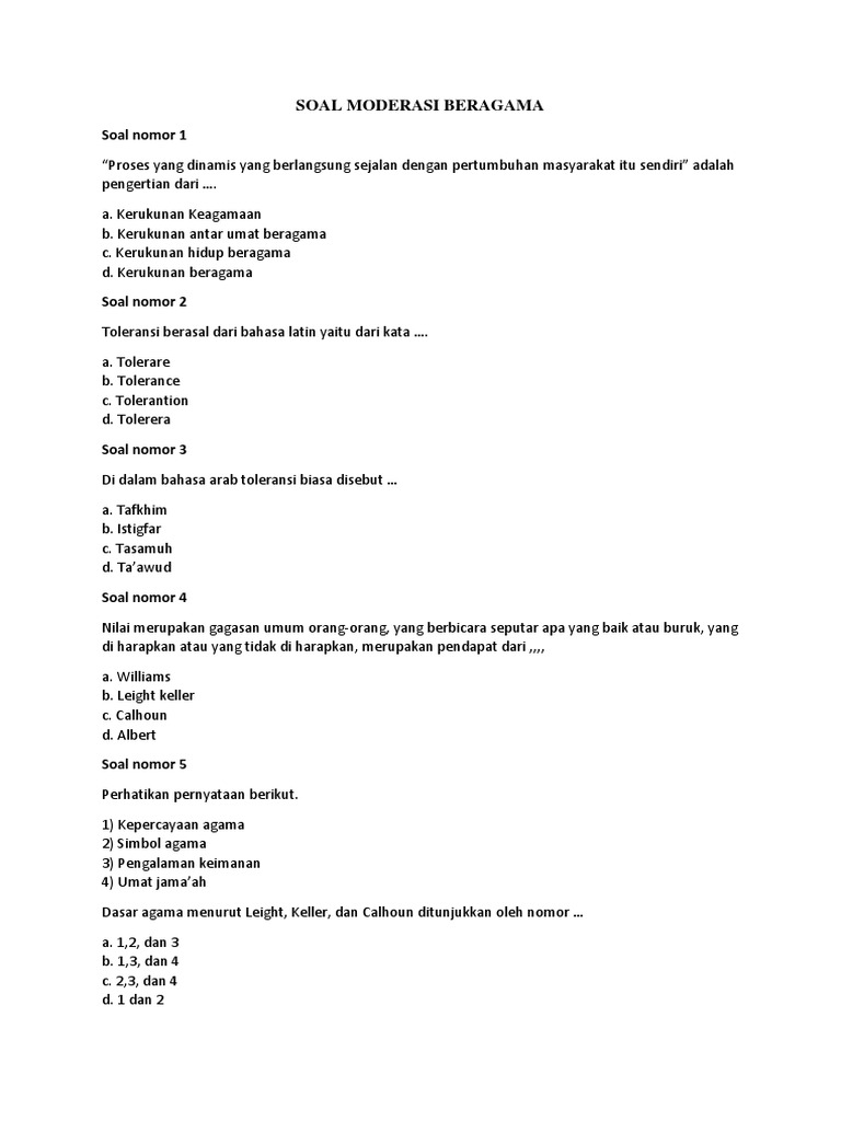Soal Moderasi Beragama & Pembahasan | PDF