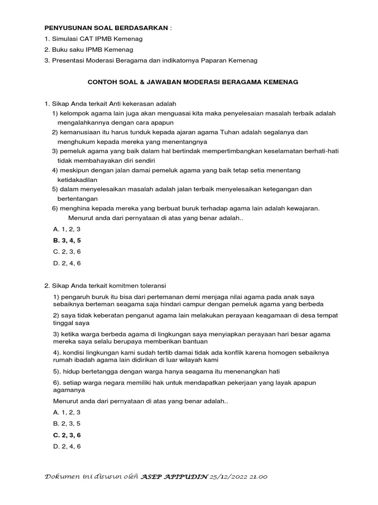 Soal Jawab Moderasi Beragama Kemenag | PDF