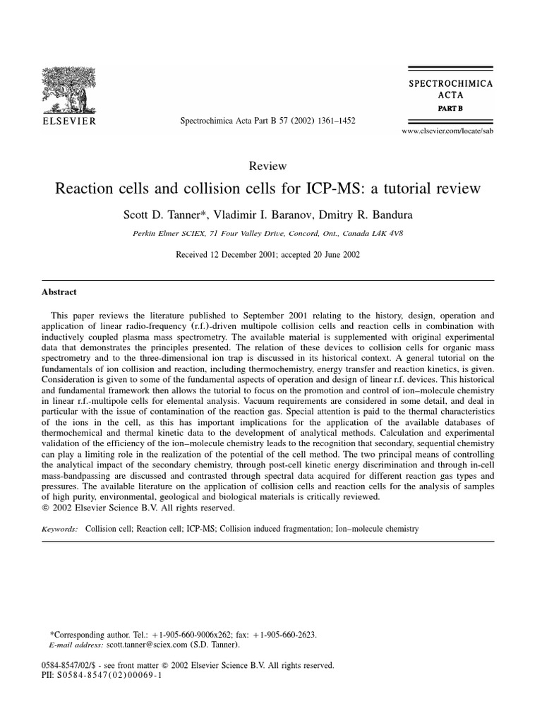Reaction Cells and Collision Cells For ICP-MS A Tutorial Review ...