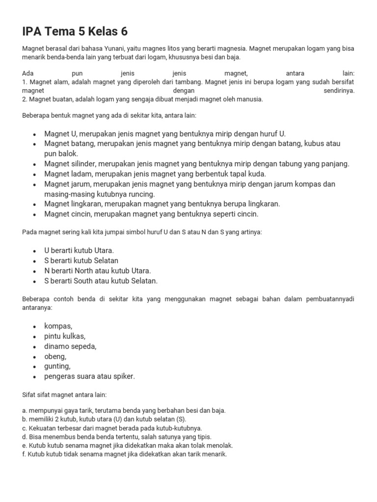 IPA Tema 5 Kelas 6 | PDF