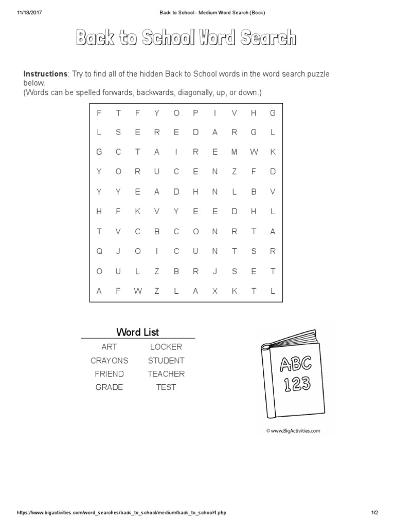 Back To School - Medium Word Search (Book) | PDF | Word Search | Puzzles