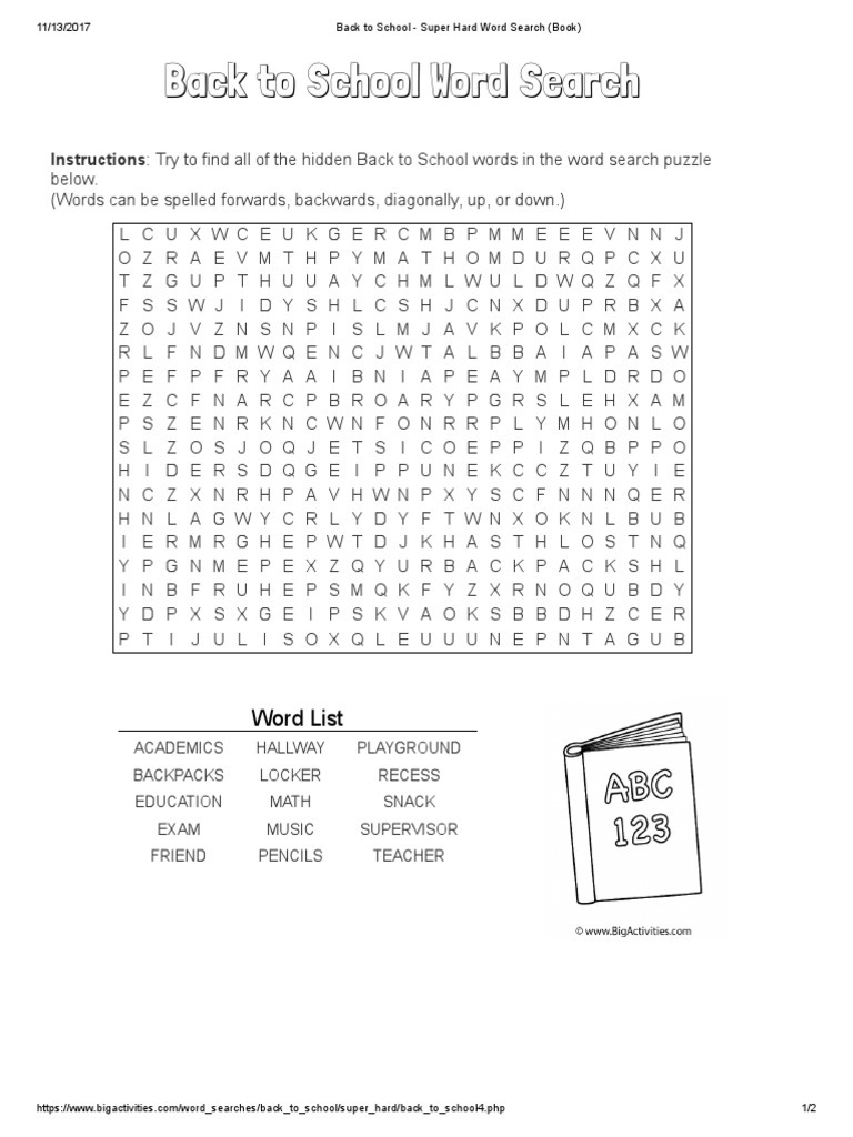Back To School - Super Hard Word Search (Book) | Download Free PDF ...