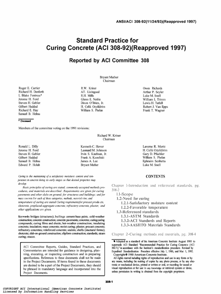 ACI 308-92 Std. Pract. For Curing Concrete | PDF | Concrete | Water