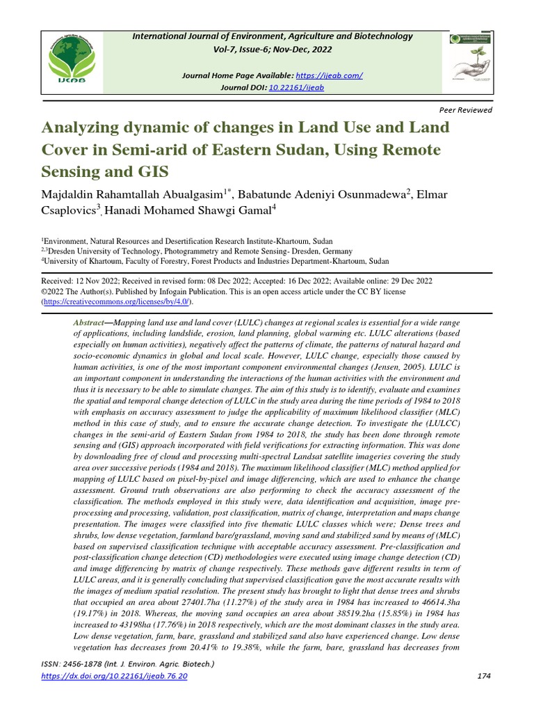 Analyzing Dynamic of Changes in Land Use and Land Cover in Semi-Arid of Eastern Sudan, Using ...