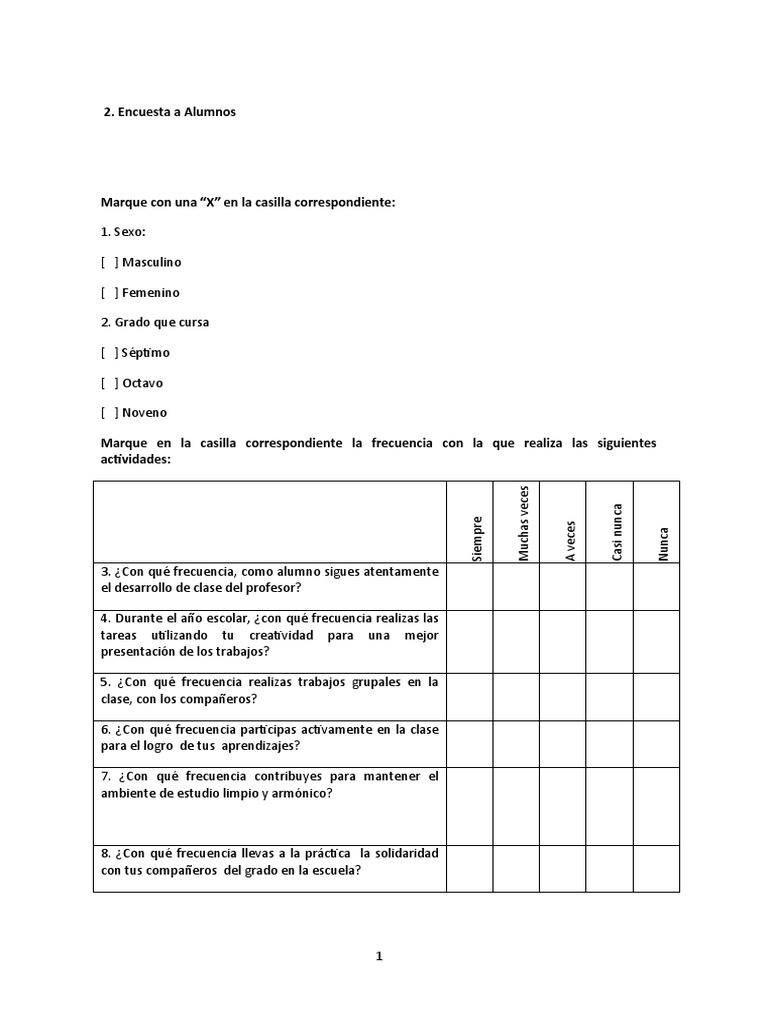 Cuestionario para Alumnos | PDF | Maestros | Cognición