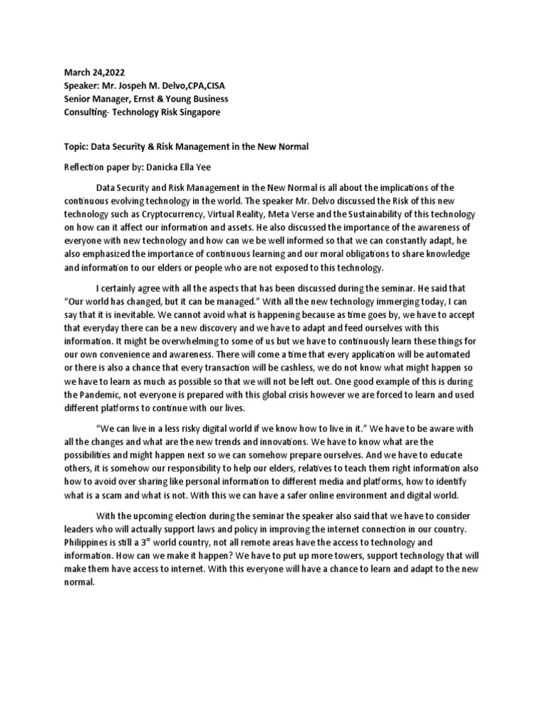 Reflection Paper Business Summit | PDF | Internet | Communication