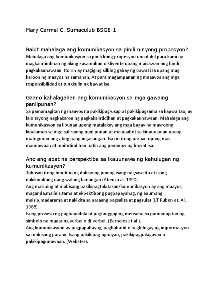 Bakit Mahalaga Ang Komunikasyon Sa Pinili Ninyong Propesyon | PDF