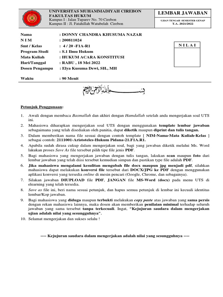 Jawaban Uts Hukum Acara Konstitusi | PDF Jawaban Uts Hukum Acara Konstitusi | PDF