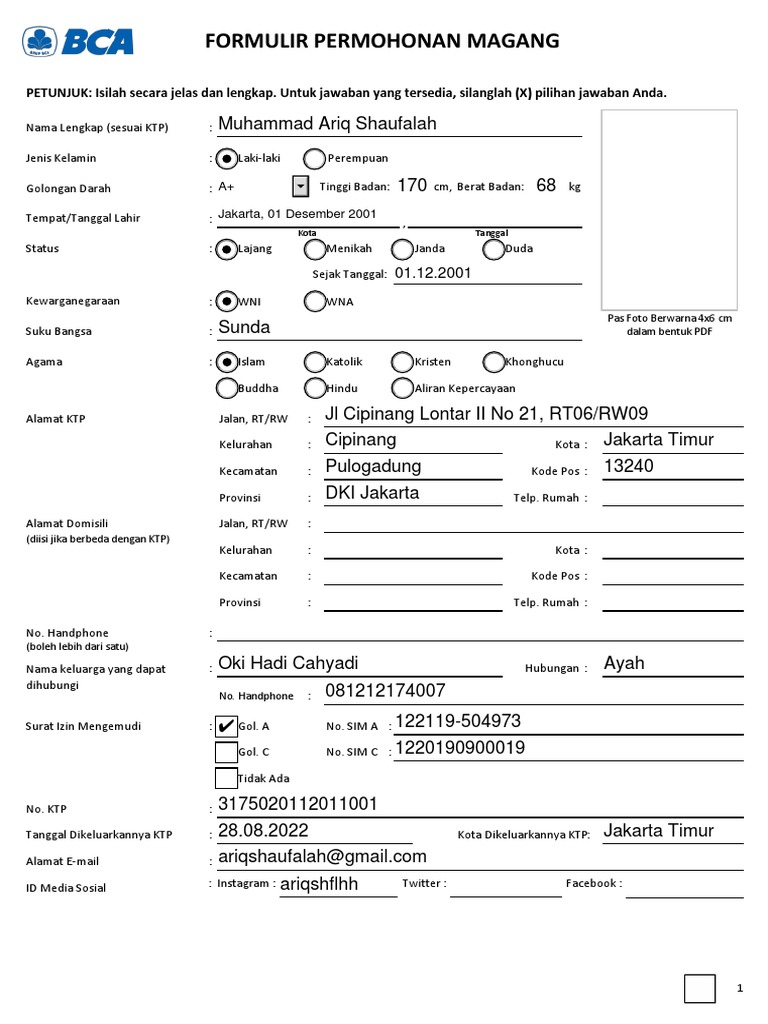 Formulir Permohonan Magang (Fillable Form) | PDF