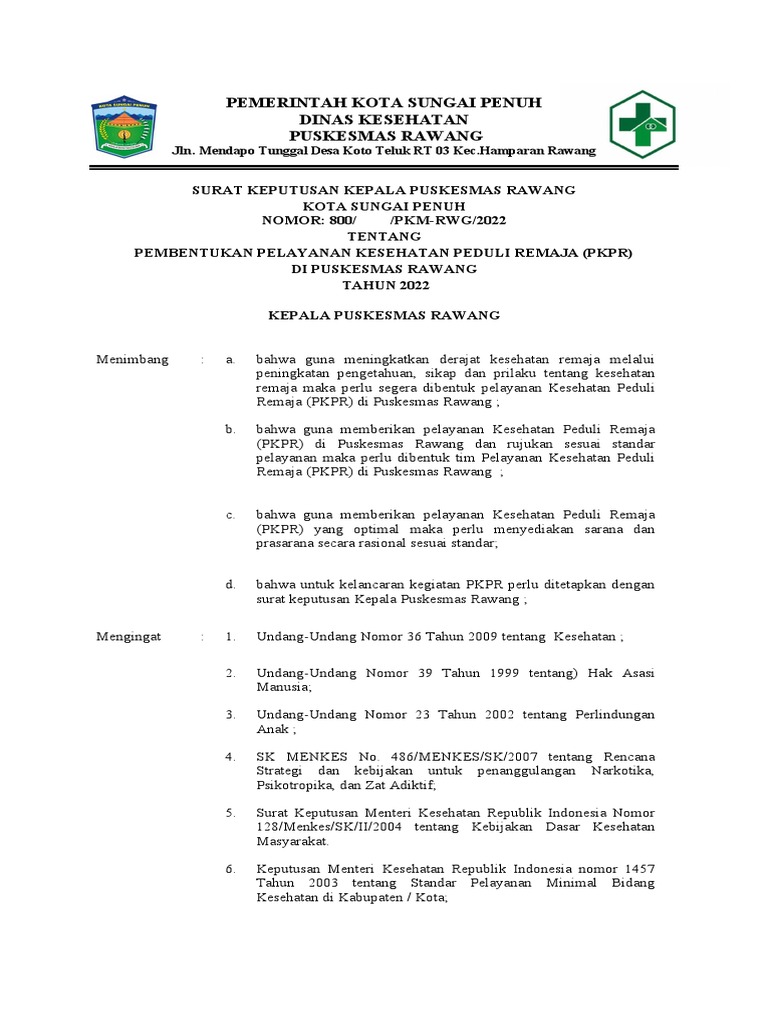 SK PKPR PKM Rawang 2022 | PDF | Pengembangan Diri | Kesehatan Holistik