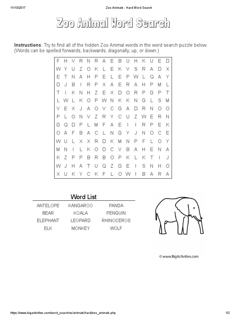 Zoo Animal Word Search: Concise Key Provides Insights into Hidden Words ...