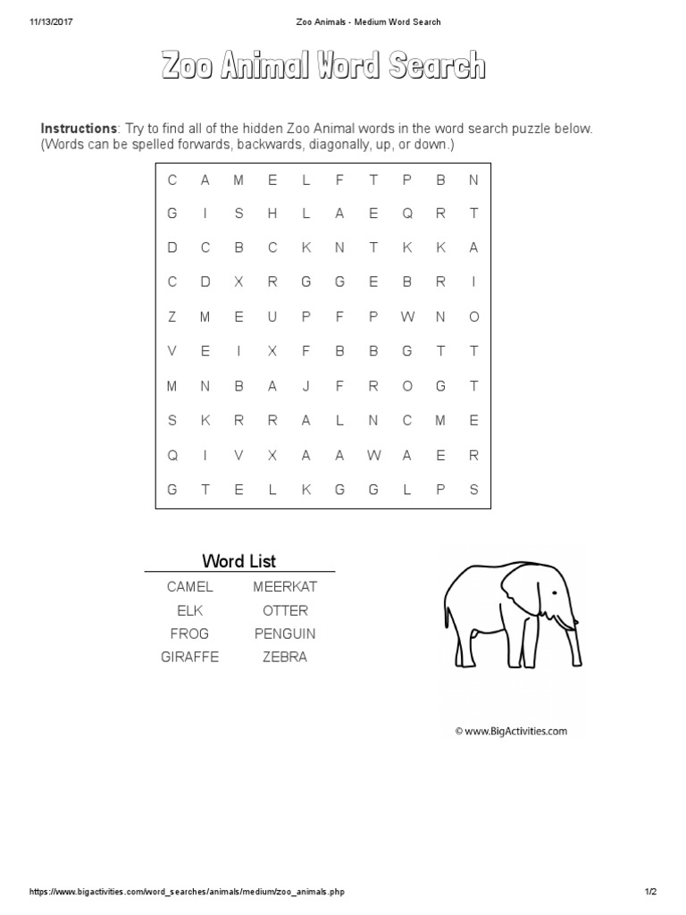 Hidden Zoo Animals: An Interactive Medium Word Search Puzzling Over ...