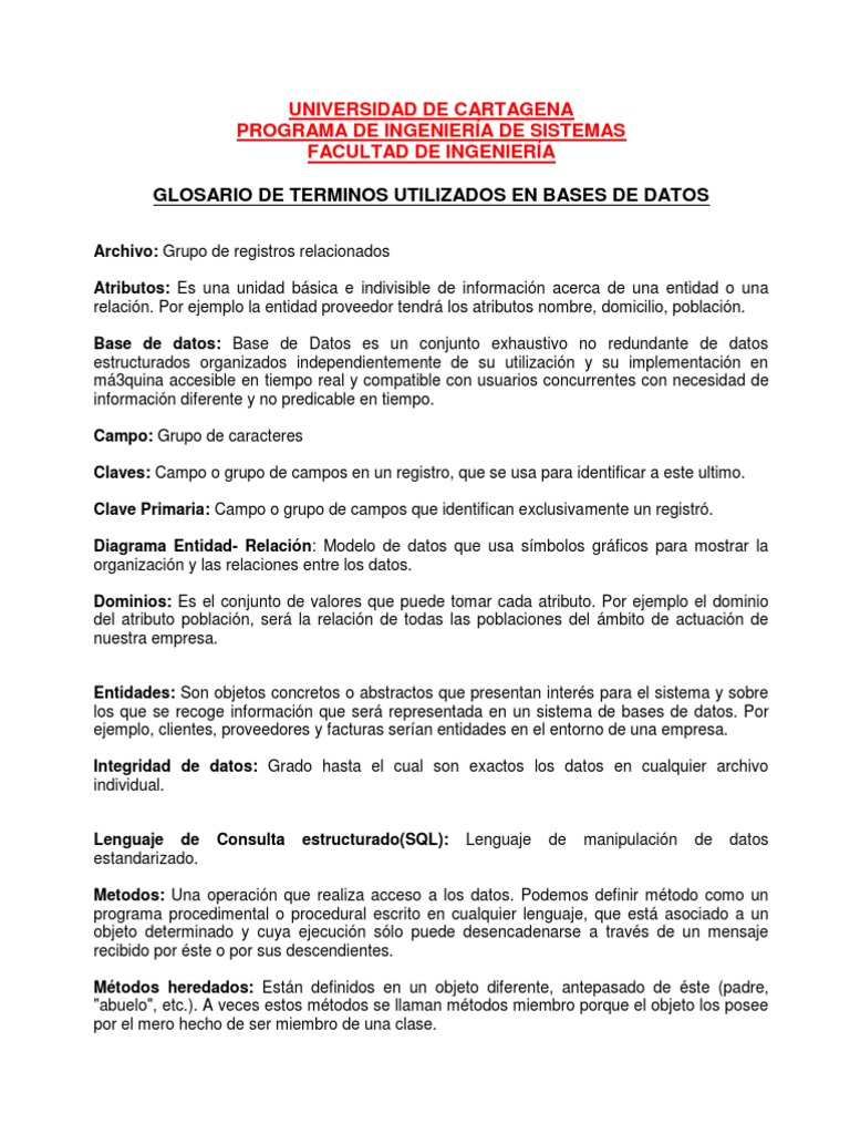Glosario de Terminos Utilizados en Bases de Datos | PDF | Objeto ...