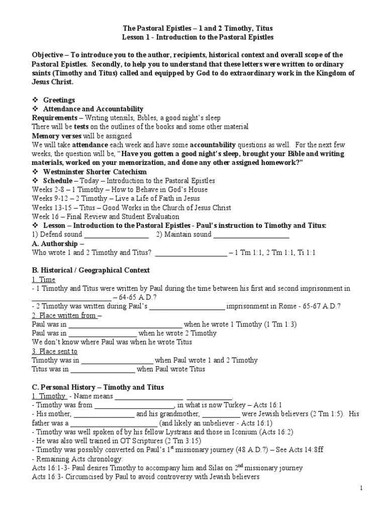 54 Pastoral Epistles Student Handouts | PDF | Paul The Apostle | Saint Timothy