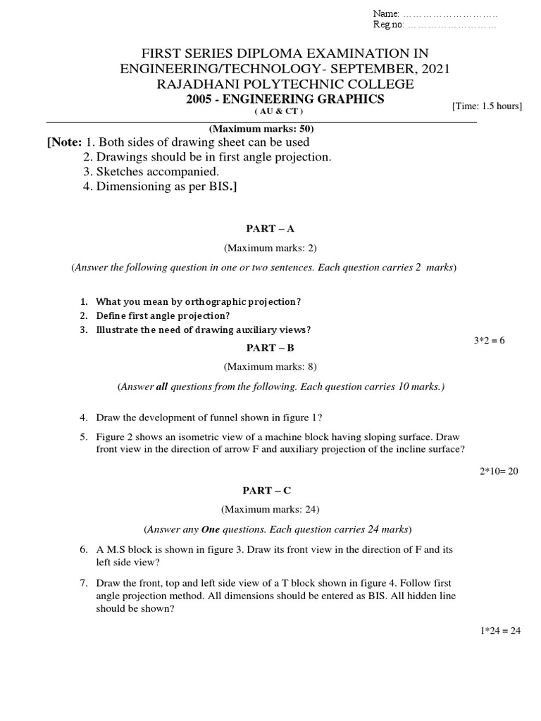 Engineering Graphics Exam Guidelines | PDF