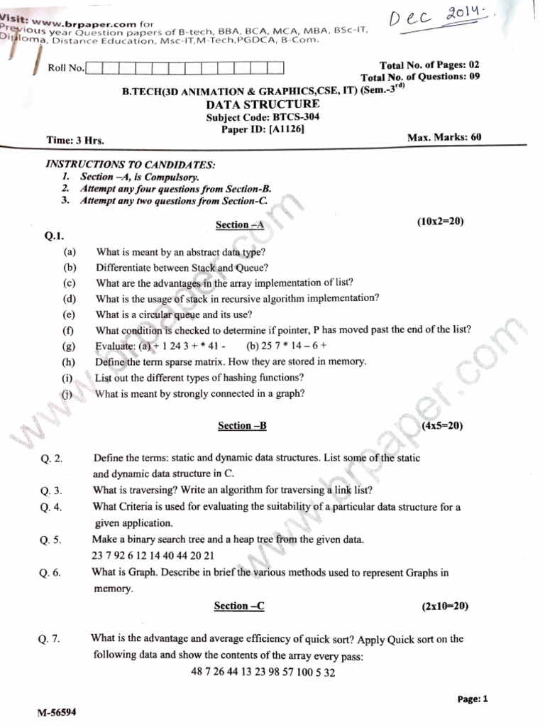 Ds Ptu Solved Papers | PDF | Algorithms And Data Structures | Computer ...