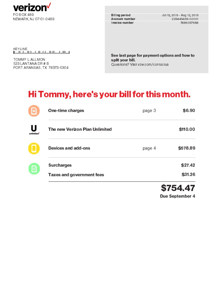 Verizon Bill 08 12 2019 PDF | PDF | Smartphone | Fee