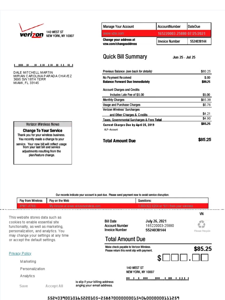 Bill Verizon 2021 Mirian Carolina Parada Chavez PDF | PDF | Fee | Payments