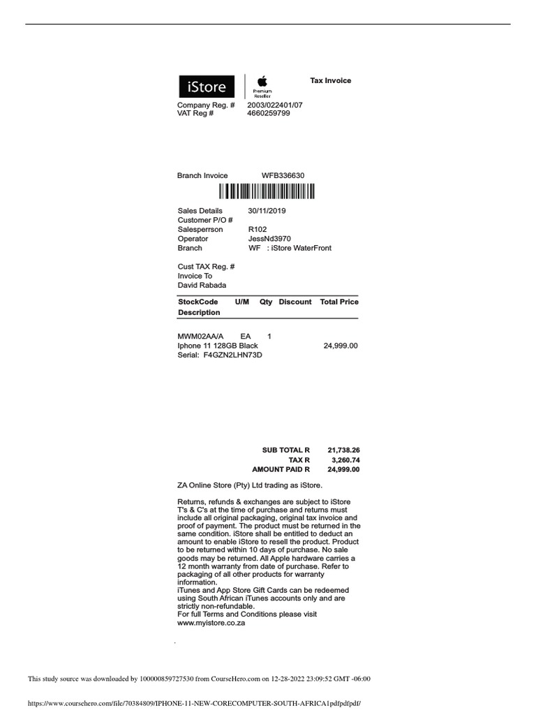 iPhone 11 Purchase Invoice | PDF | Invoice | I Phone