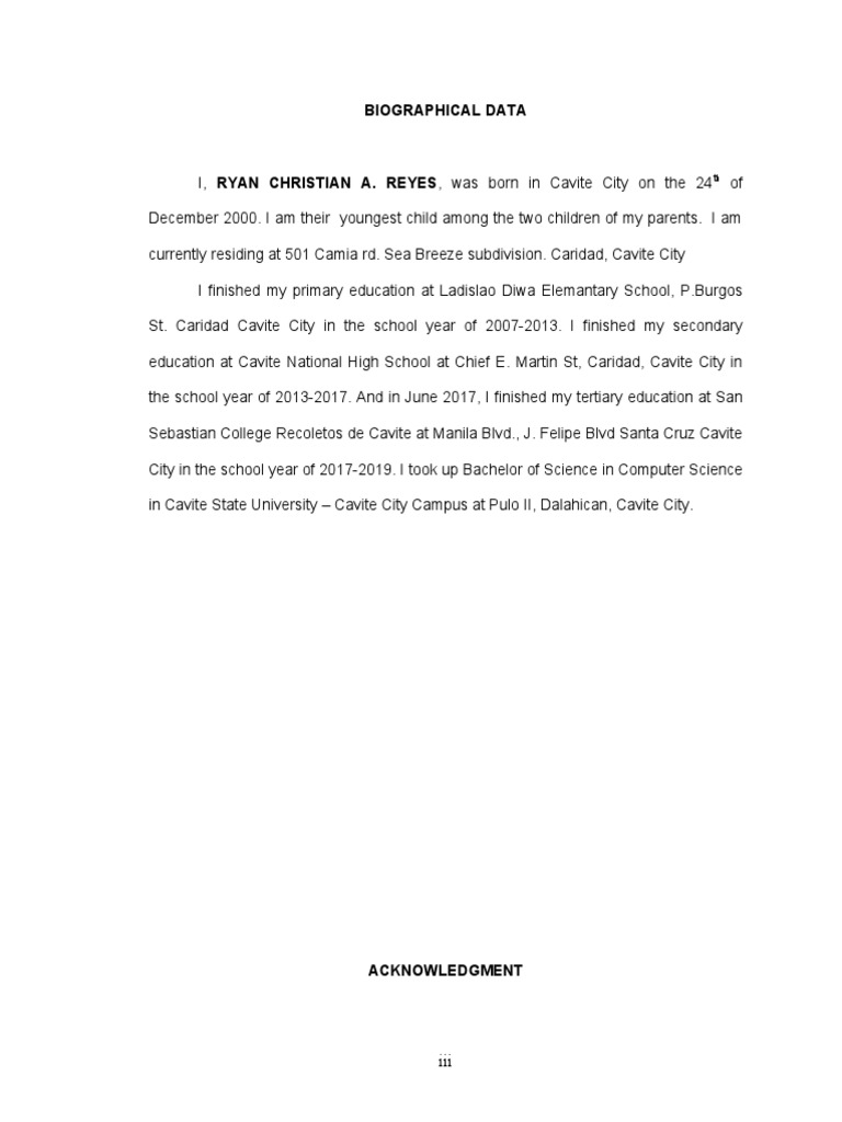 2 Biographical Data Acknowledgement | PDF