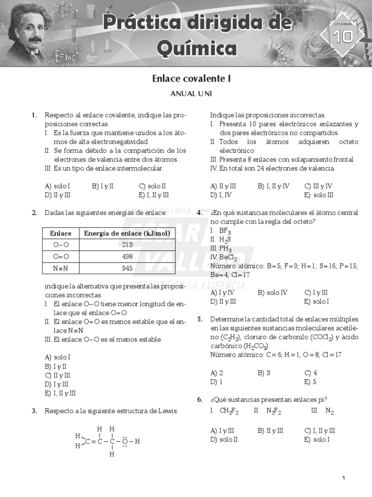 Q AUNI Sem10 Diri | PDF | Enlace químico | Enlace covalente