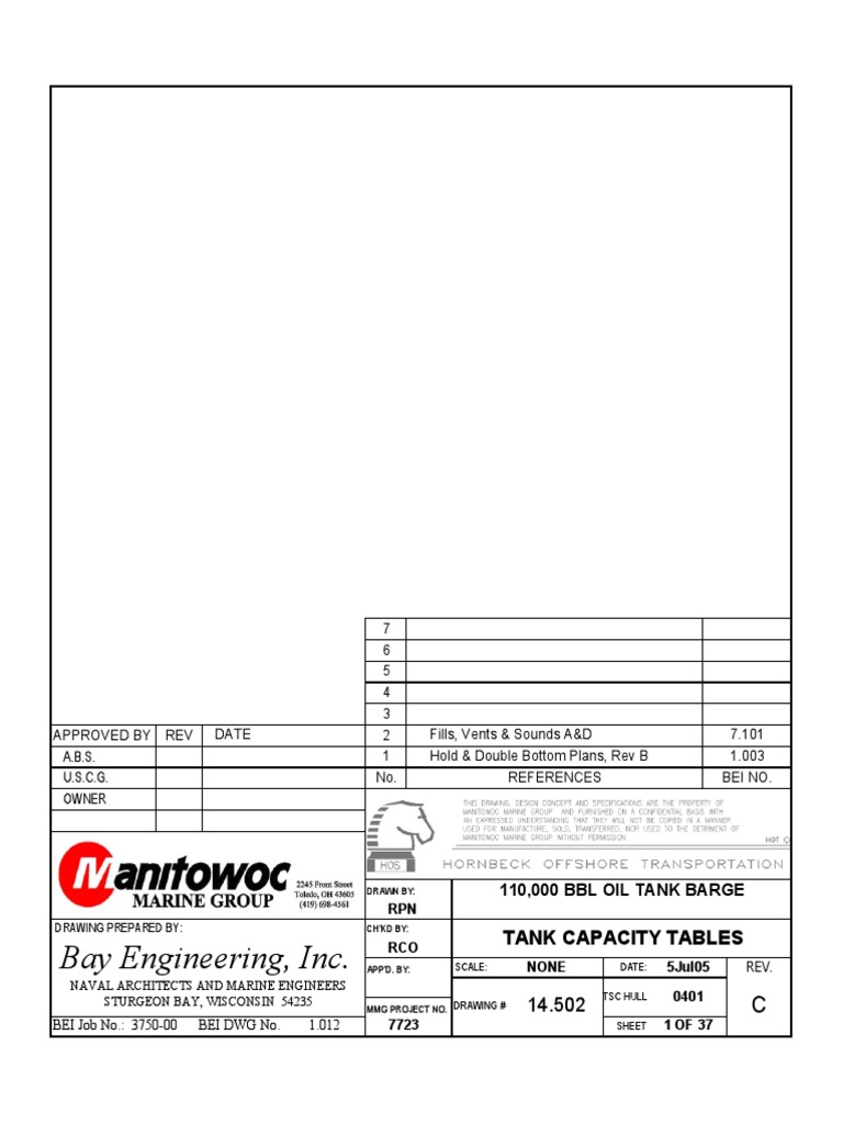 Bay Engineering, Inc.: Tank Capacity Tables | PDF | Water Transport