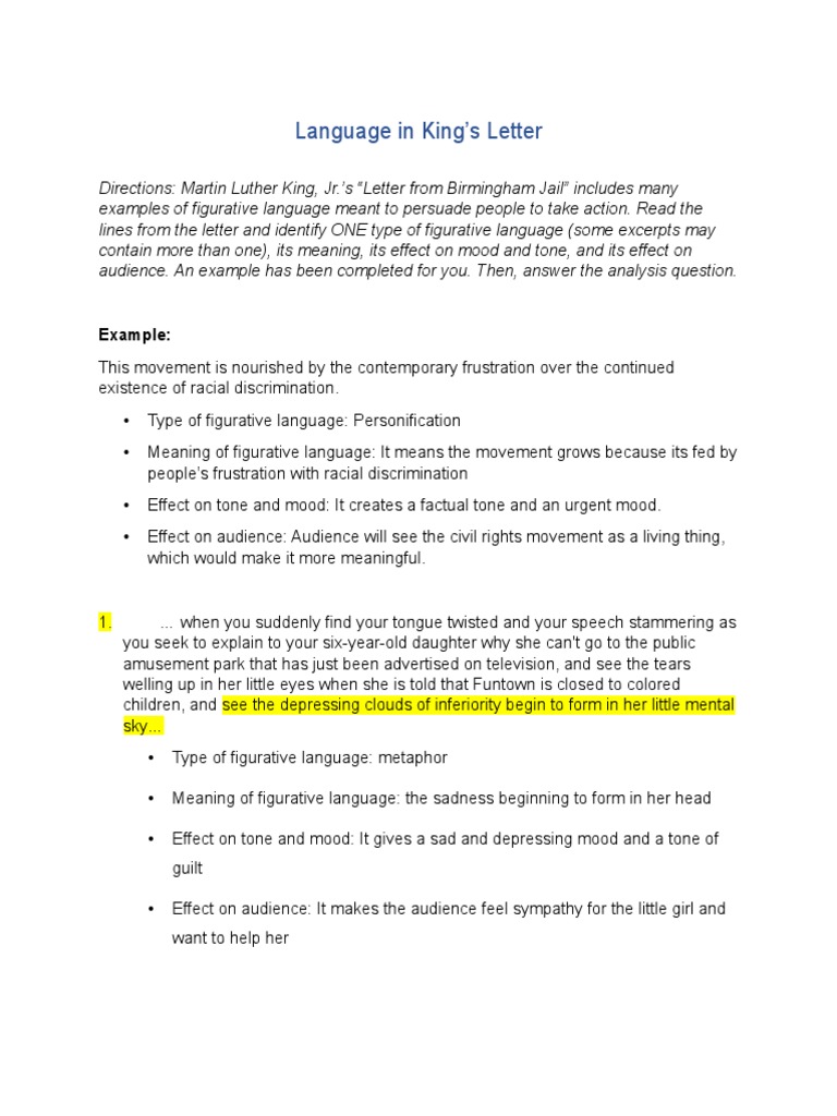 Analyzing Figurative Language in King's Letter | PDF | Social Science