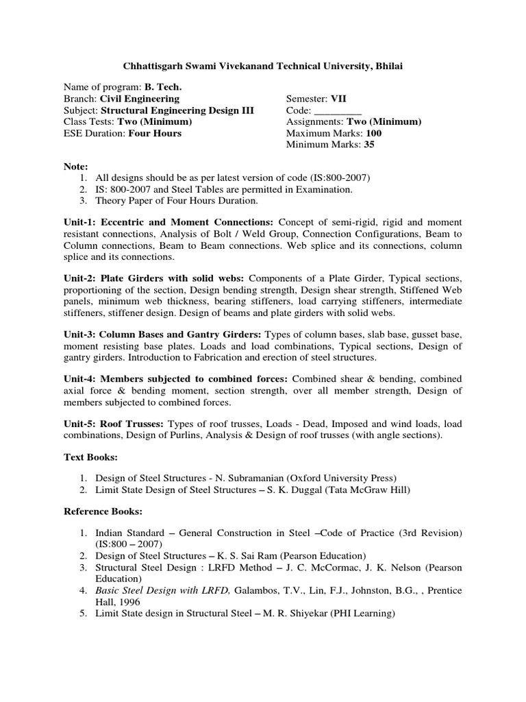 7th Sem Syllabus | PDF | Prestressed Concrete | Beam (Structure) 7th Sem Syllabus | PDF | Prestressed Concrete | Beam (Structure)