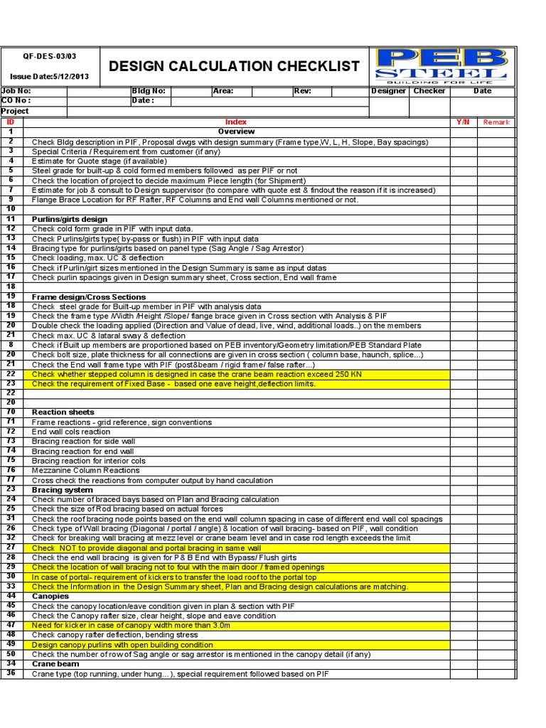 QF-DES-03 R03 DSC-Checklist | PDF | Beam (Structure) | Column