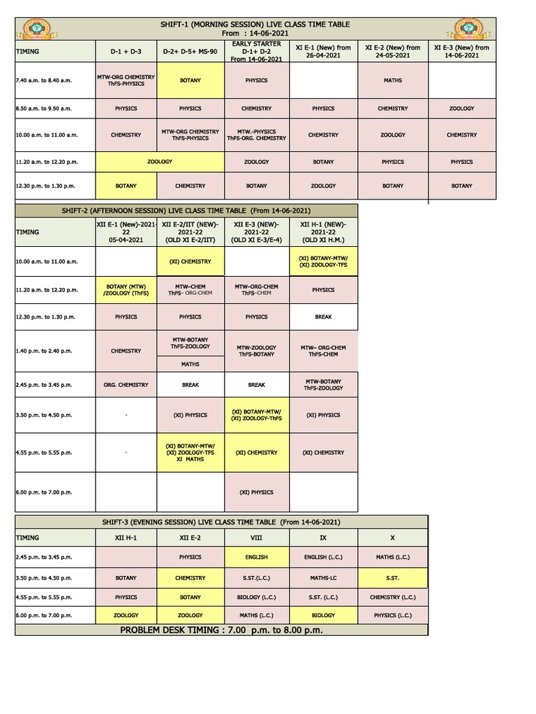 Synthesis Complete Session Time Table Live Class 14 June For Students | PDF | Physical Sciences ...