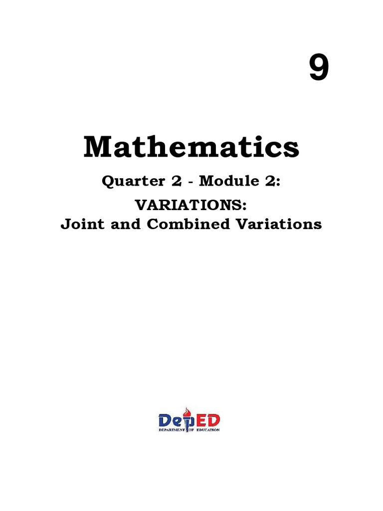 Math 9 - Q2 - Week 2 - Module 2 - Variations Joint and Combined Variations - For Reproduction ...