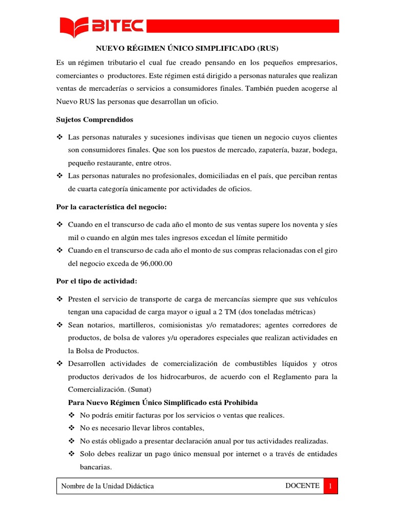 Regimen Unico Simplificado Rer | PDF | Impuesto sobre la renta | Impuestos