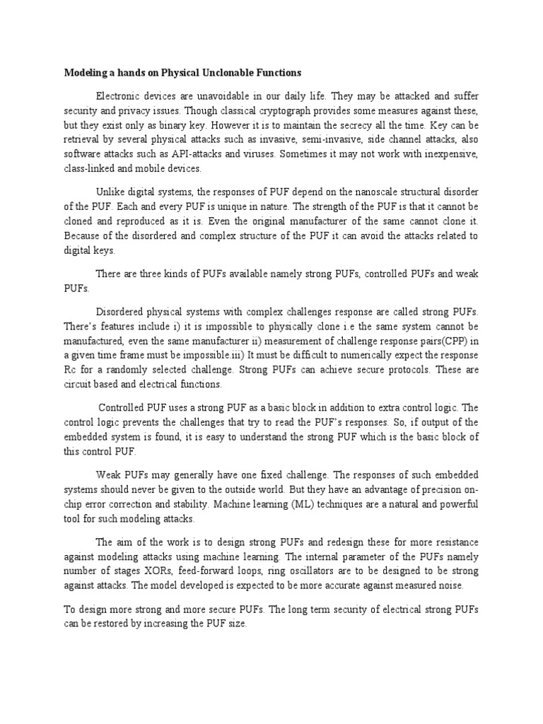 Modeling A Hands On Physical Unclonable Functions Pdf Electronics Applied Mathematics